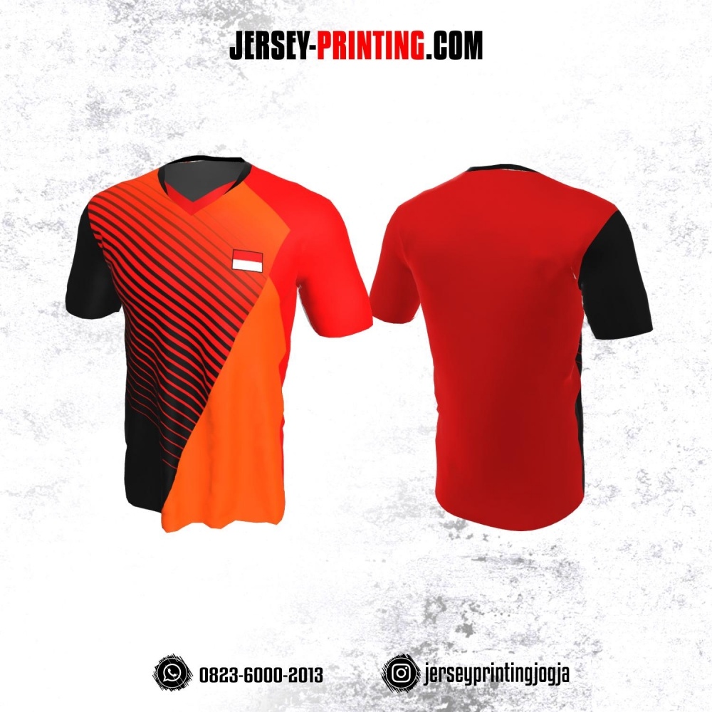 Jersey Badminton Merah Orange Strip Hitam - Jersey Printing - Bikin ...