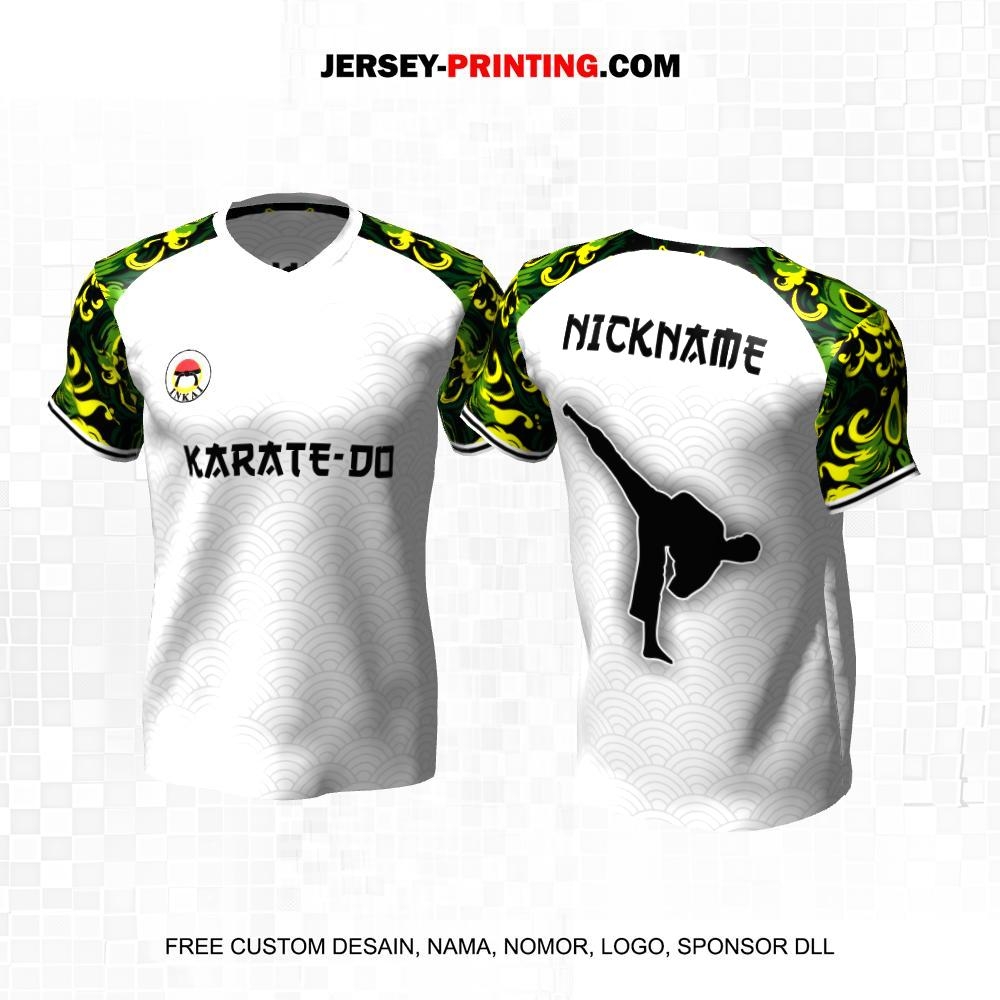 Jersey Karate Putih Motif Geometris 150 - Jersey Printing - Bikin Jersey Satuan Murah Full Print