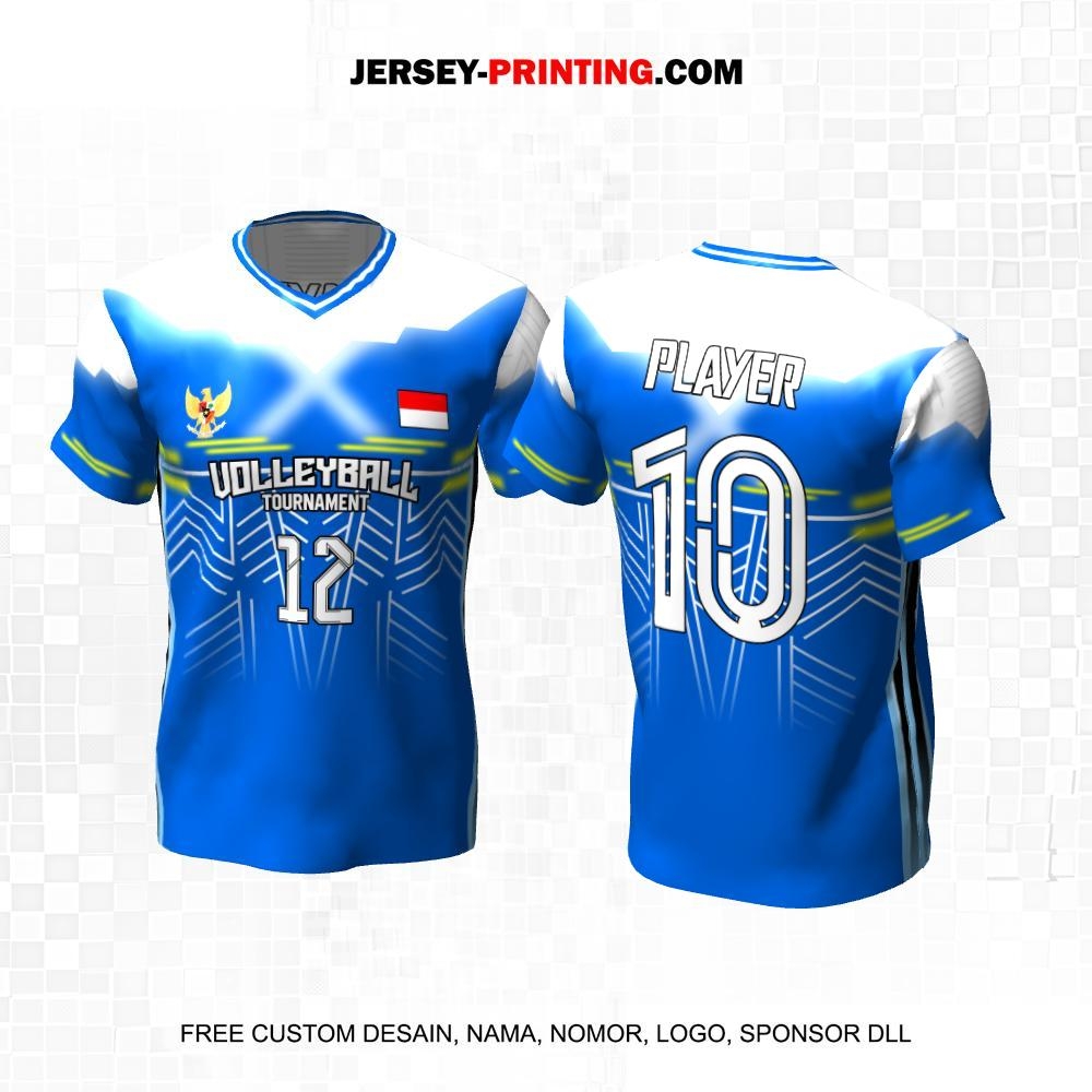 Jersey Volly Biru Putih Motif Abstrak 160 - Jersey Printing - Bikin Jersey Satuan Murah Full Print